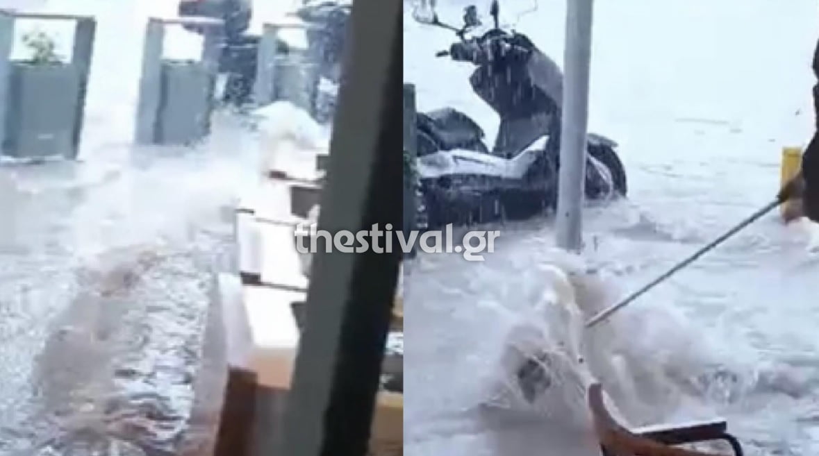 Ισχυρή καταιγίδα και ποτάμια οι δρόμοι στη Θεσσαλονίκη (video)